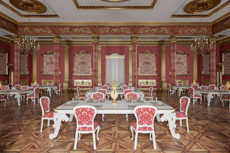The Ballroom and Restaurant in Classic Style. 3D Render Stock ...