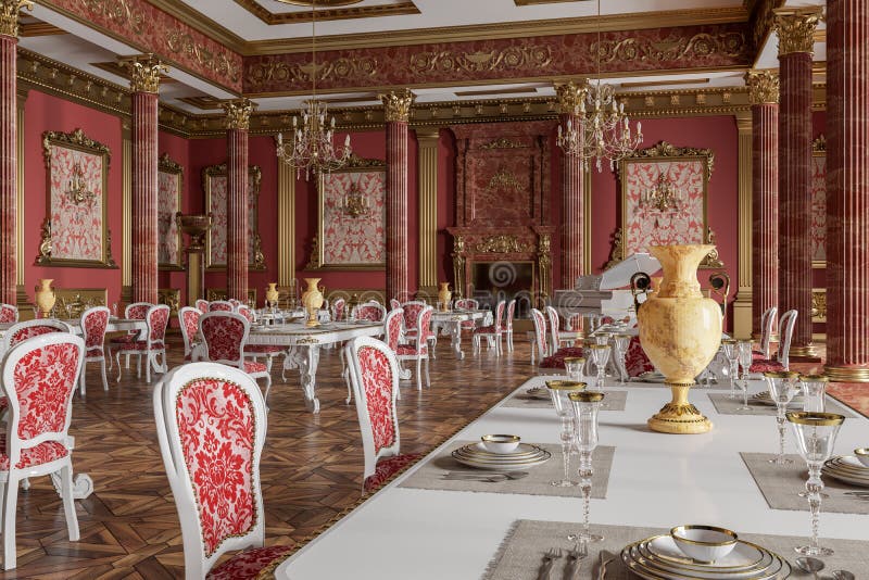 The Ballroom and Restaurant in Classic Style. 3D Render Stock ...