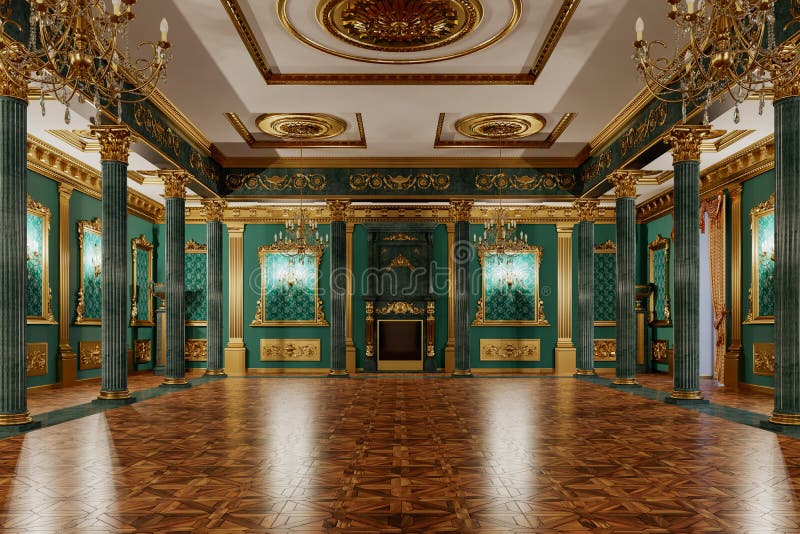 The Ballroom and Restaurant in Classic Style. 3D Render Stock ...