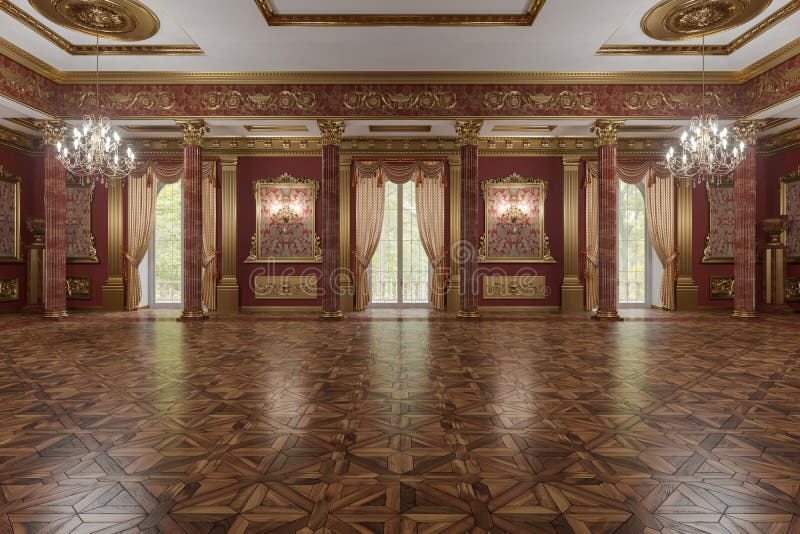 The Ballroom and Restaurant in Classic Style. 3D Render Stock ...
