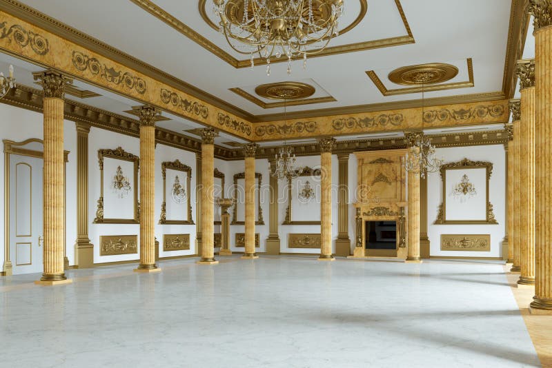 The Ballroom and Restaurant in Classic Style. 3D Render Stock ...