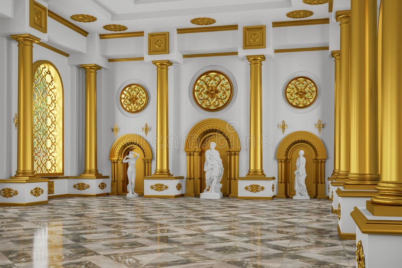 The Ballroom and Restaurant in Classic Style. 3D Render Stock ...