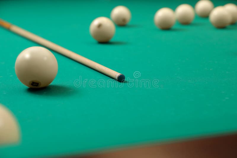 Billiard Table with Wooden Cues, Rack and Balls on White Background ...