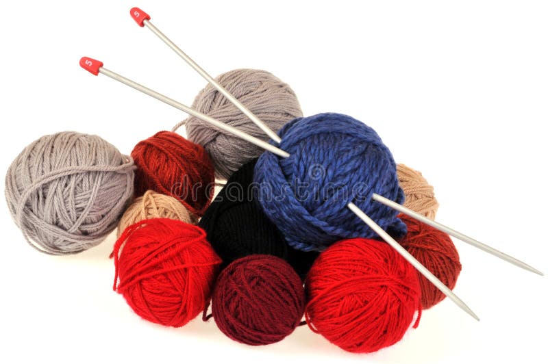 Balls of Wool and Knitting Needles Stock Image - Image of balls, piled ...