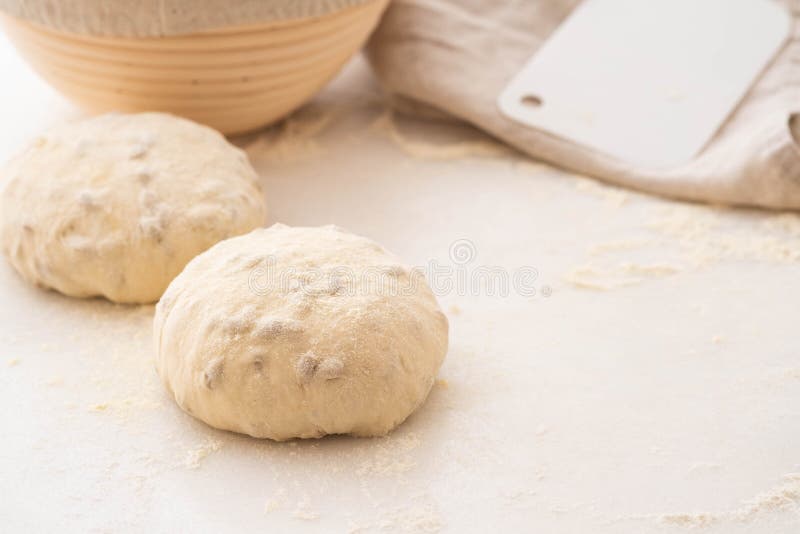 Balls of Dough Covered with Wheat Flour Ready for Baking. Copy Space ...