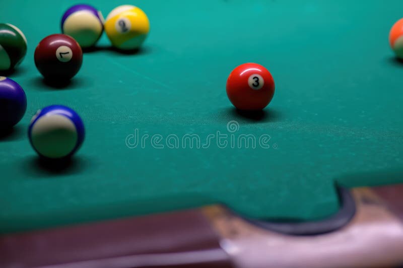 Balls in Front of a Pocket on a Billiard Table. American Billiards ...