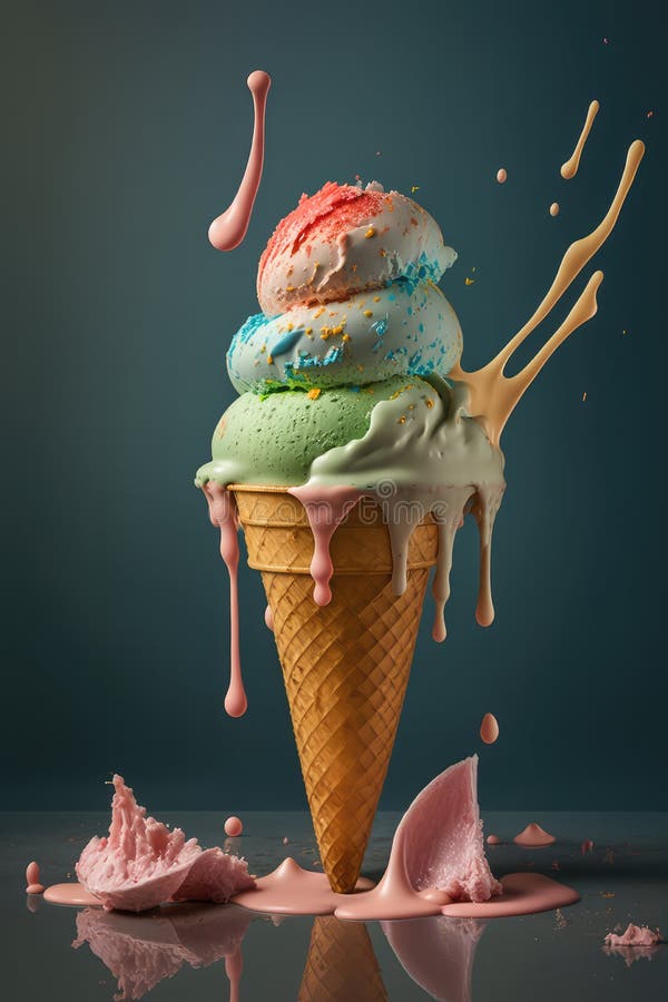 Balls of Fruit Various Ice Cream in a Waffle Cone Stock Illustration ...