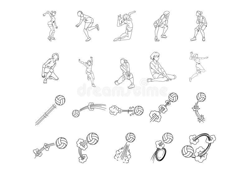 Balls Motion Trails Element and Artistic Outline Volleyball Player ...