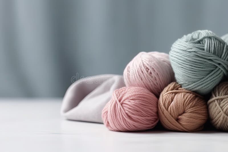 Balls, Skeins of Pastel-colored Yarn for Needlework on a Light Surface ...