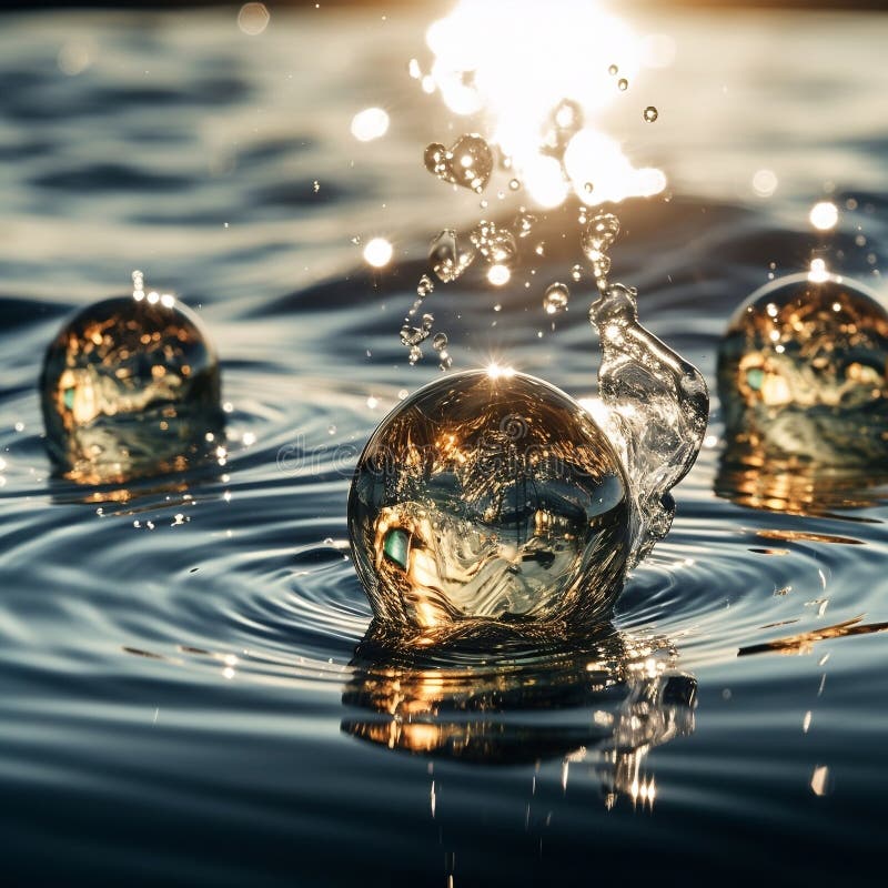 Balls of Water Suspended in Air with Ripples. Generative AI Stock Image ...