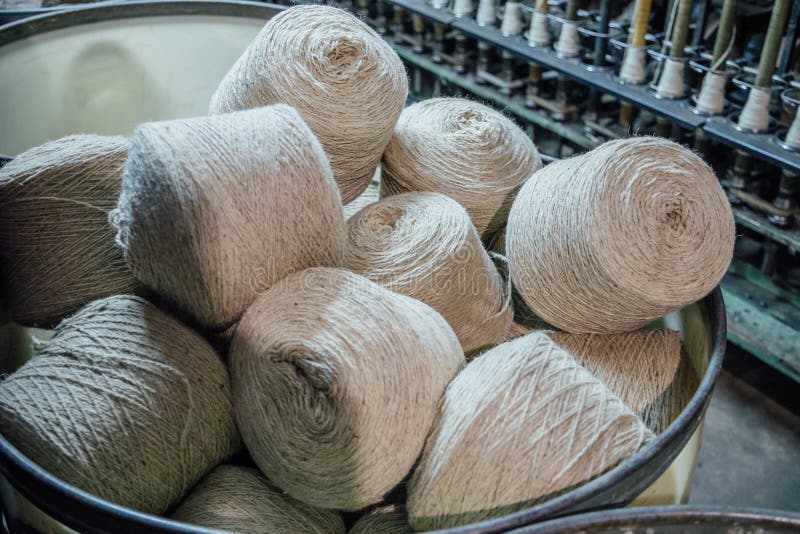 Balls of Wool Yarn on Spinning Machinery Background Stock Image - Image ...