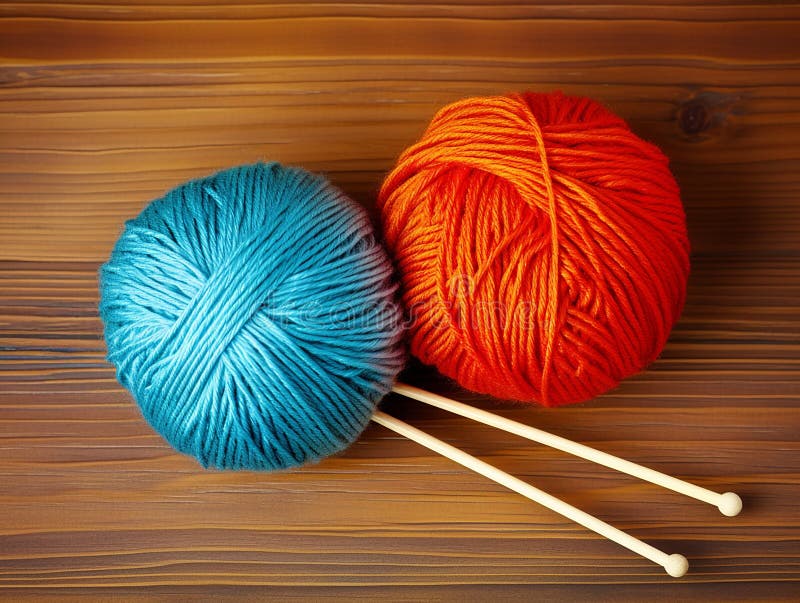 Balls of Woolen Threads for Knitting and Two Knitting Needles Threaded ...