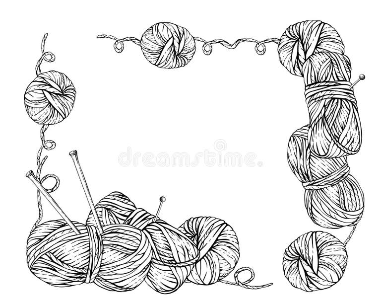 Balls of Yarn, Threads with Knitting Needles Rectangular Frame. Vector ...