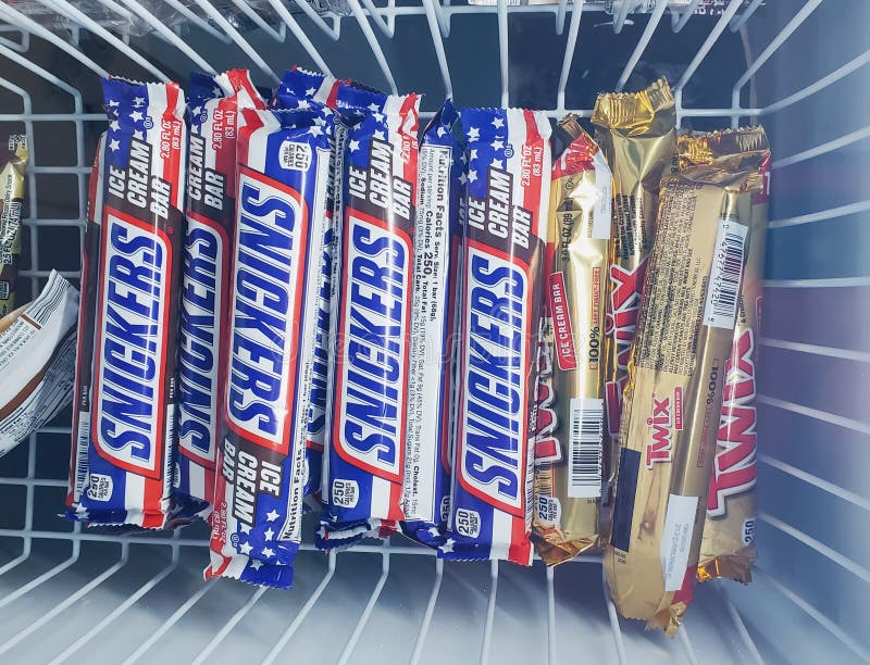 Bally, Pennsylvania, U.S - April 7, 2023 - a Stack of Snickers and Twix ...