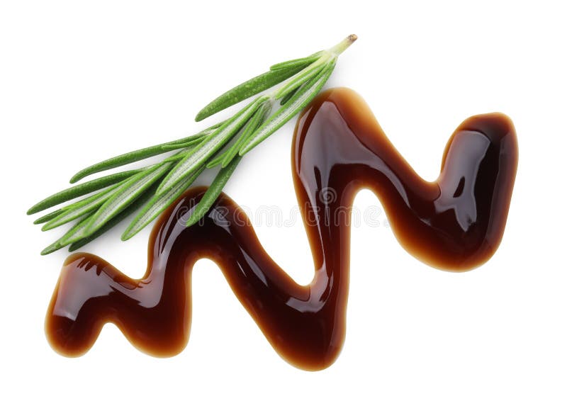 Balsamic Glaze and Rosemary on White Background, Top View Stock Image ...