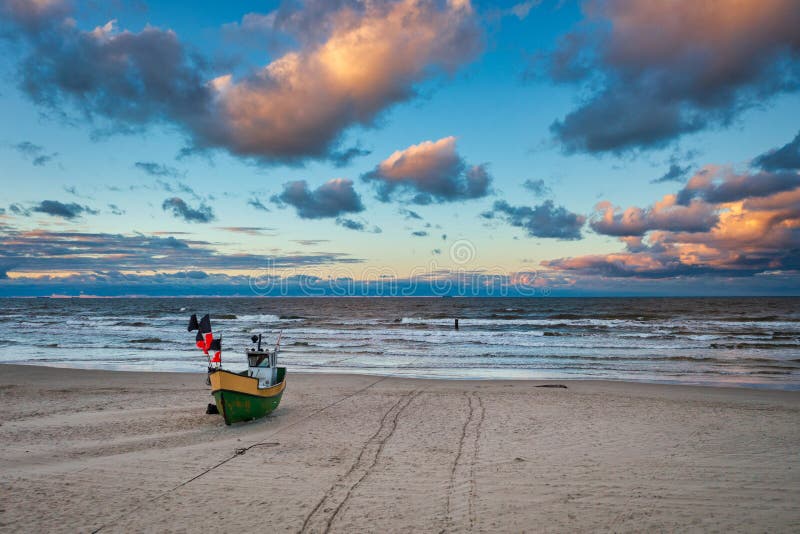 Baltic Sea Beach in Jantar at Sunset. Poland Stock Photo - Image of ...