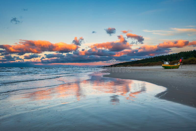 Baltic Sea Beach in Jantar at Sunset. Poland Stock Photo - Image of ...