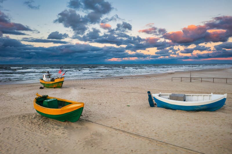 Baltic Sea Beach in Jantar at Sunset. Poland Stock Photo - Image of ...