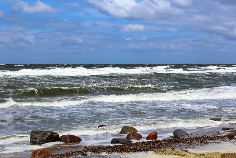 Baltic Sea Beach in Stormy Weather with Sea Waves Stock Image - Image ...