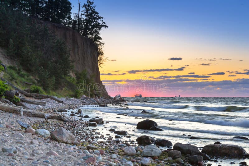 Baltic Sea and Cliff of Orlowo at Sunrise Stock Image - Image of ...