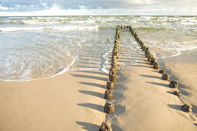 Baltic Sea with groynes stock image. Image of spur, turf - 60634599