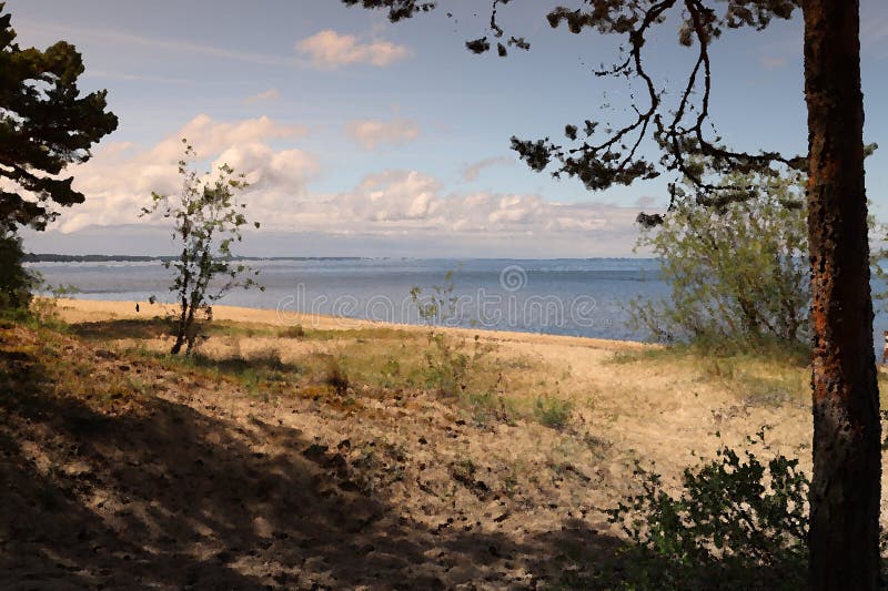 Baltic Sea Pine Tree. the Sea is Calm, Beautiful, Big Clouds. Stock ...