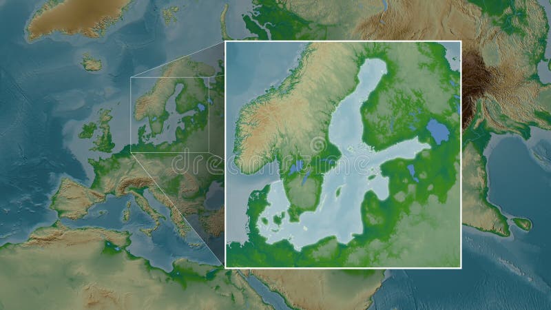 Baltic Sea. Physical Map. Patterson Cylindrical. Location Stock Footage ...