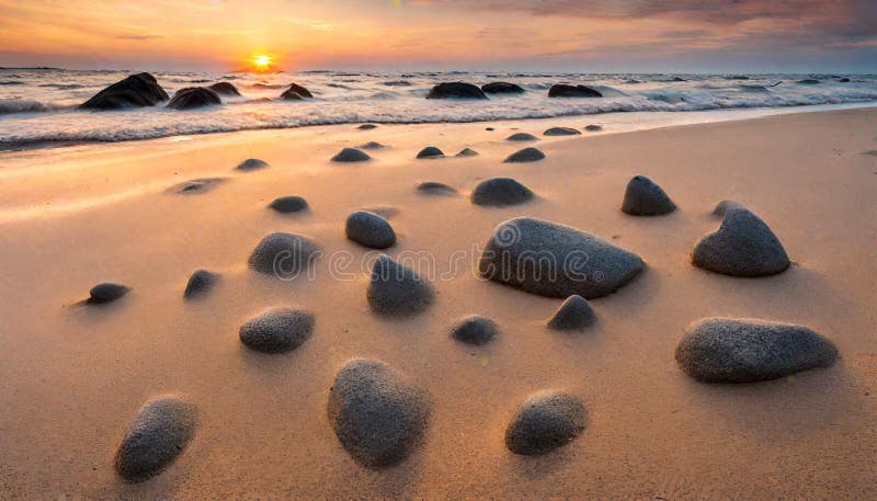 Baltic Sea Rocks and Beach Sand Sunset Stock Illustration ...