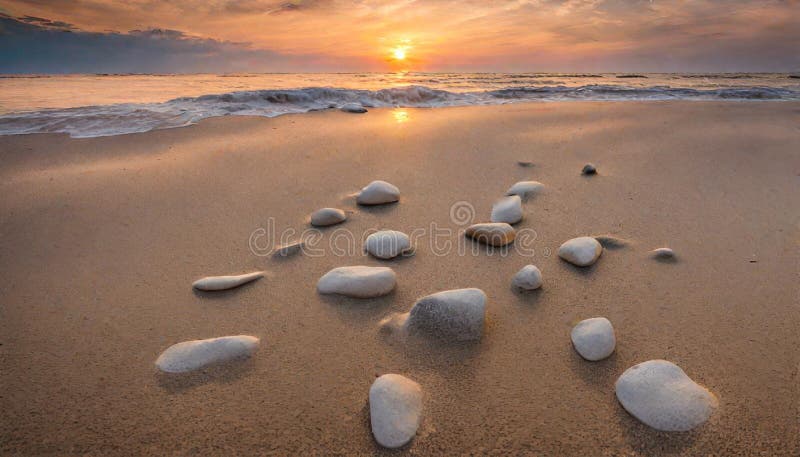 Baltic Sea Rocks and Beach Sand Sunset Stock Illustration ...