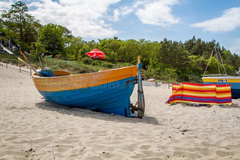 Baltic sea sand boat editorial photo. Image of color - 57827821