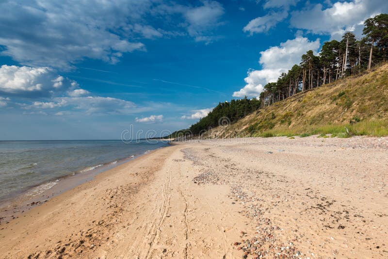 Baltic Sea Shore in Latvia. Landscape of Beach and Sea with Blue Sky ...