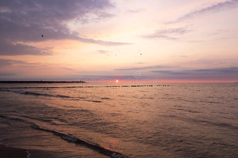 Baltic Sea at Beautiful Sunrise in Poland Beach. Stock Photo - Image of ...