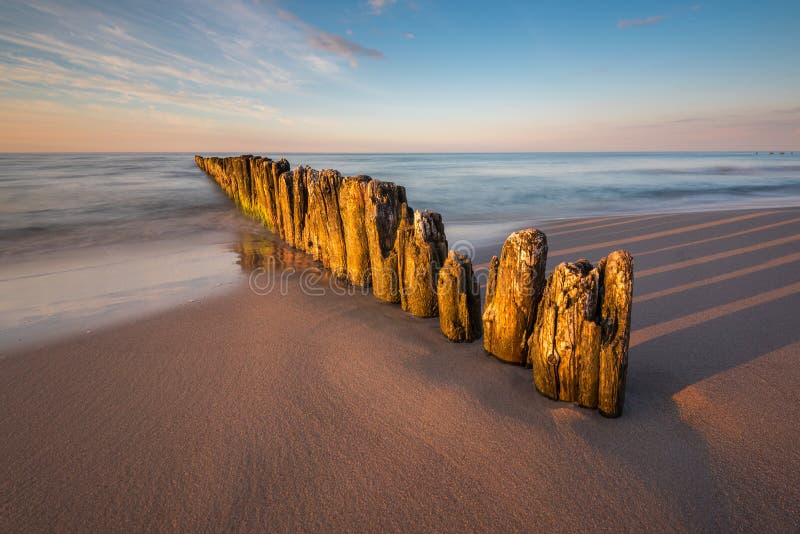 Baltic Sea. Wooden Piles on the Beach Stock Image - Image of coast ...