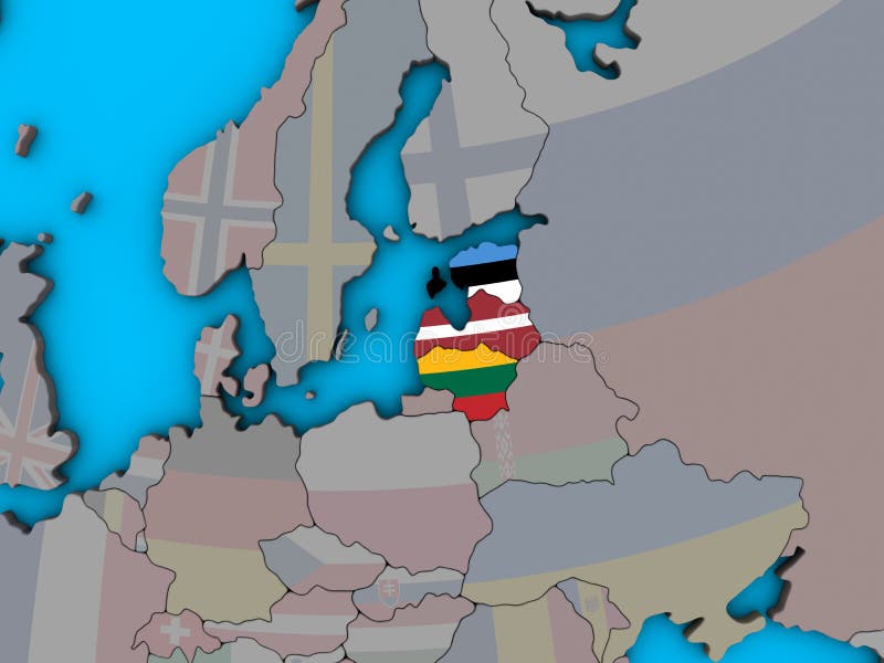 Baltic States with Flags on 3D Map Stock Illustration - Illustration of ...