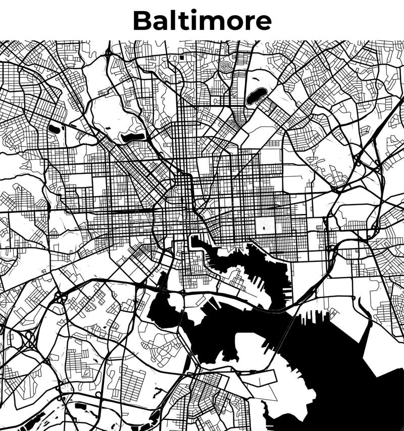 Baltimore City Map, Cartography Map, Street Layout Map Stock Vector ...
