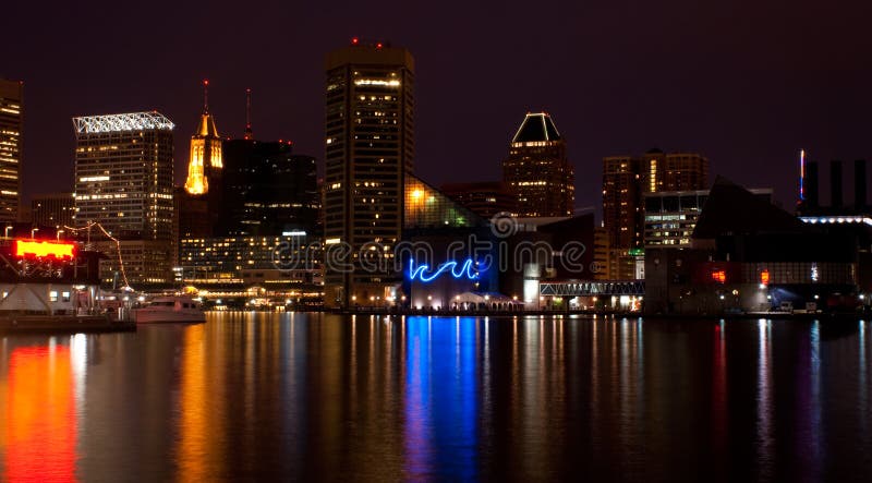 Baltimore Inner Harbor (night) Stock Image - Image of ocean, boats ...