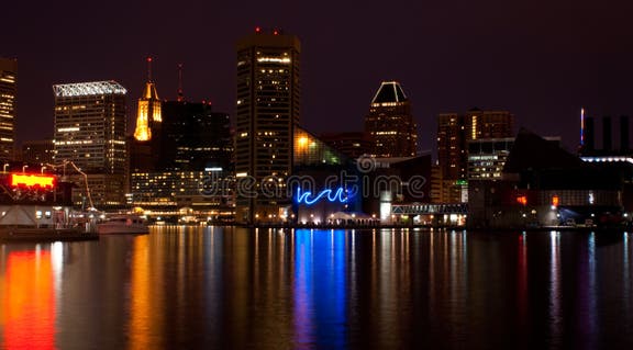 Baltimore Inner Harbor (night) Stock Image - Image of ocean, boats ...