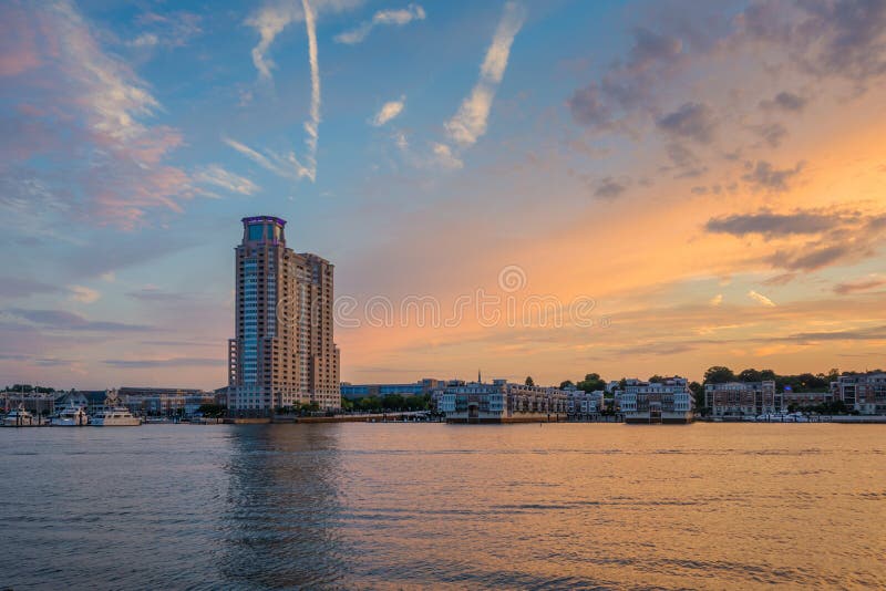Baltimore Inner Harbor Sunset, in Baltimore, Maryland Stock Image ...