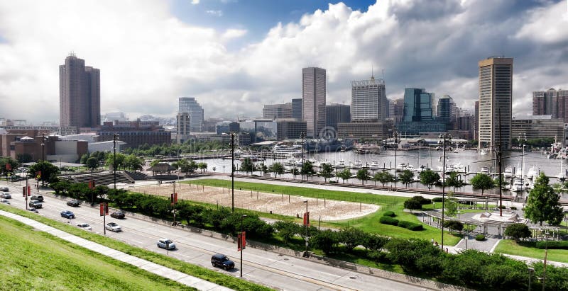 Baltimore Maryland Inner Harbor Skyline and Park Stock Photo - Image of ...
