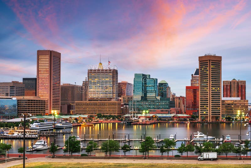 Baltimore, Maryland, USA Skyline on the Inner Harbor Stock Image ...