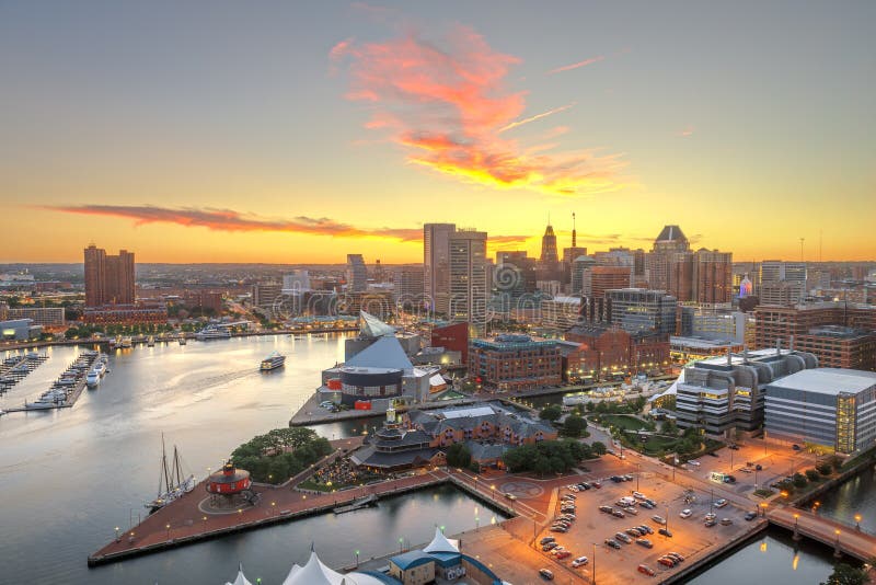 Baltimore, Maryland, USA Skyline Over the Inner Harbor Stock Image ...