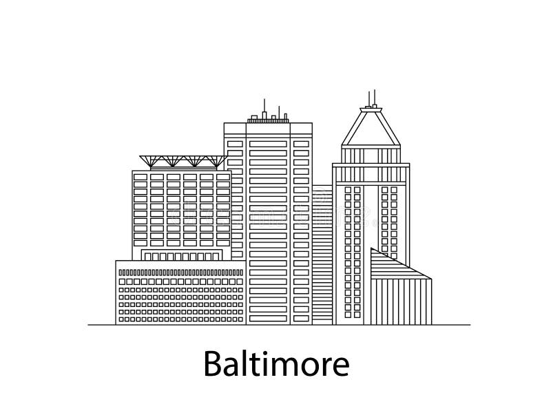 The Baltimore Sketch. City Sticker in Lines Stock Vector - Illustration ...