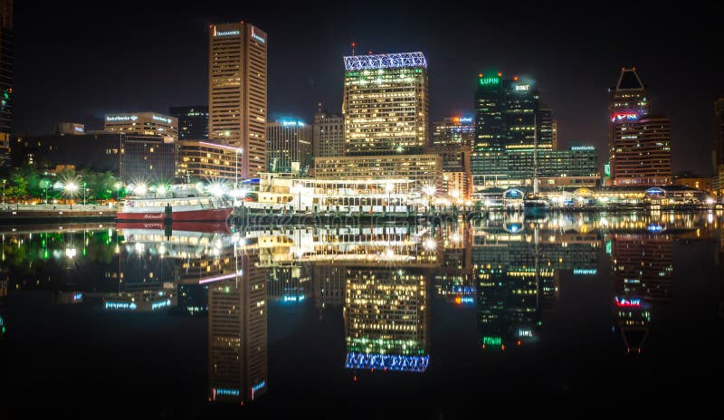 Baltimore Maryland City Streets and Skyline at Night Editorial Stock ...