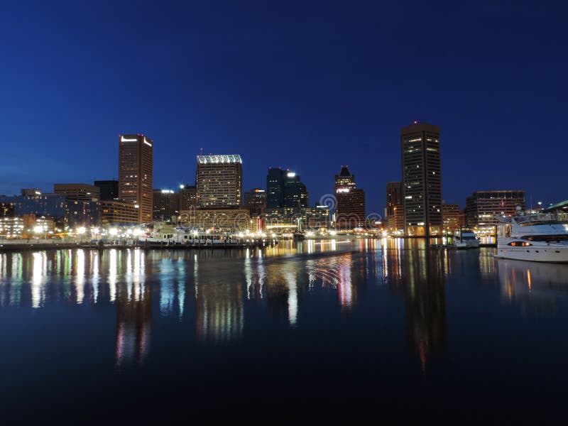 Baltimore Inner Harbor (night) Stock Image - Image of ocean, boats ...