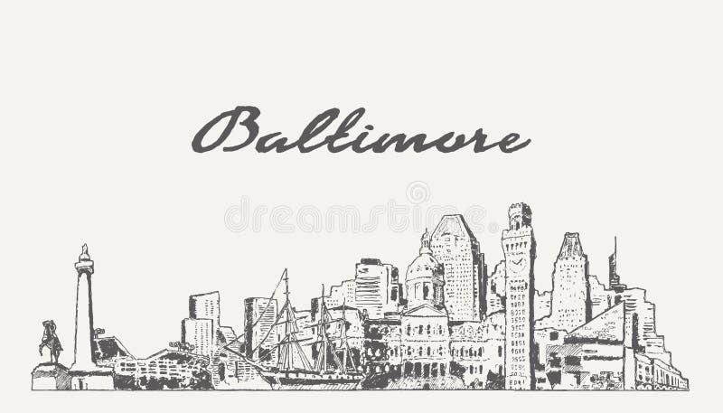 Baltimore Skyline, Maryland, USA Stock Vector - Illustration of drawing ...