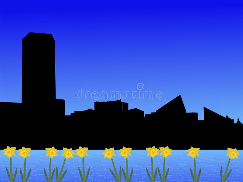 Baltimore Skyline in Spring Stock Vector - Illustration of architecture ...