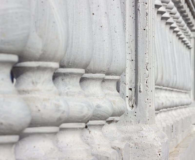 Balustrade Pillars, Close Up Photo. White Pillars in a Row. Grey Posts ...