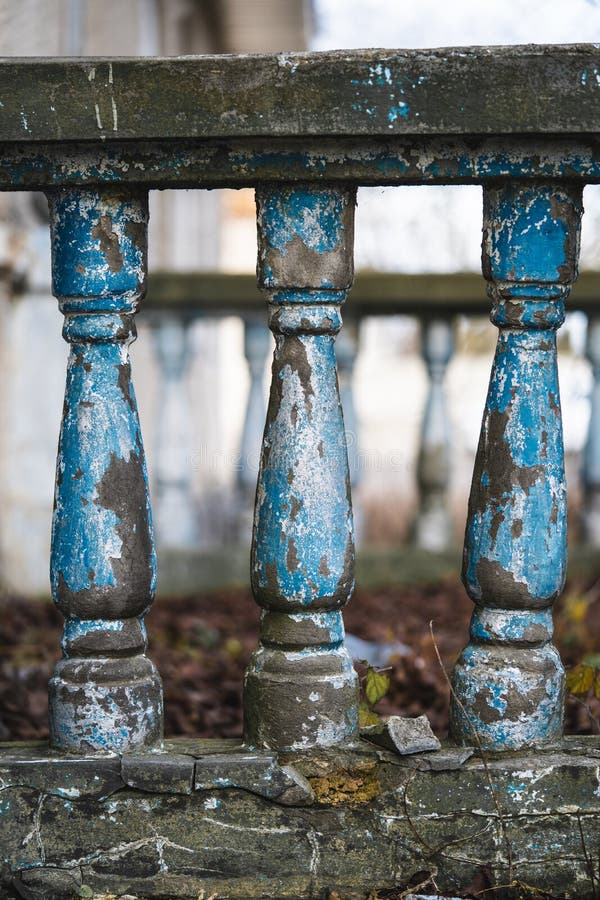 A Balustrade on the Railing of an Old Cracked Staircase Stock Photo ...
