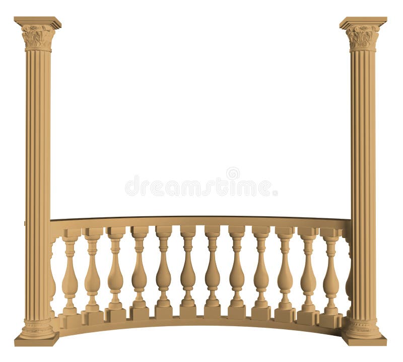 Balustrade with Columns 3D Rendering on a White Background Isol Stock ...