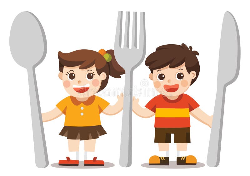 Bambini Con Il Coltello, Il Cucchiaio E La Forchetta Illustrazione ...